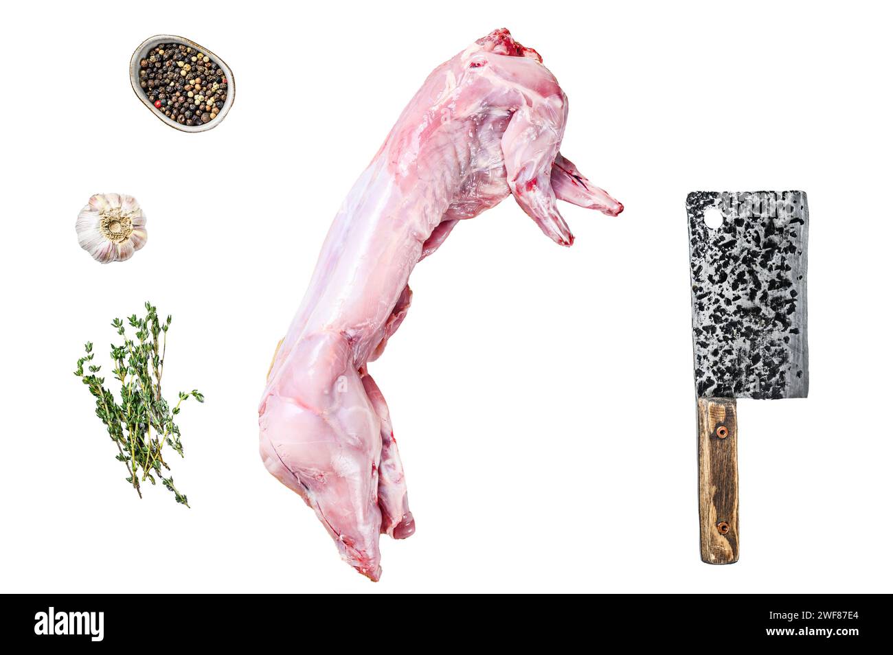 Raw hare meat Isolated on white background. Top view Stock Photo - Alamy