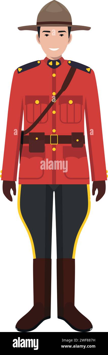 Standing Canadian Policeman Officer in Traditional Uniform Character ...