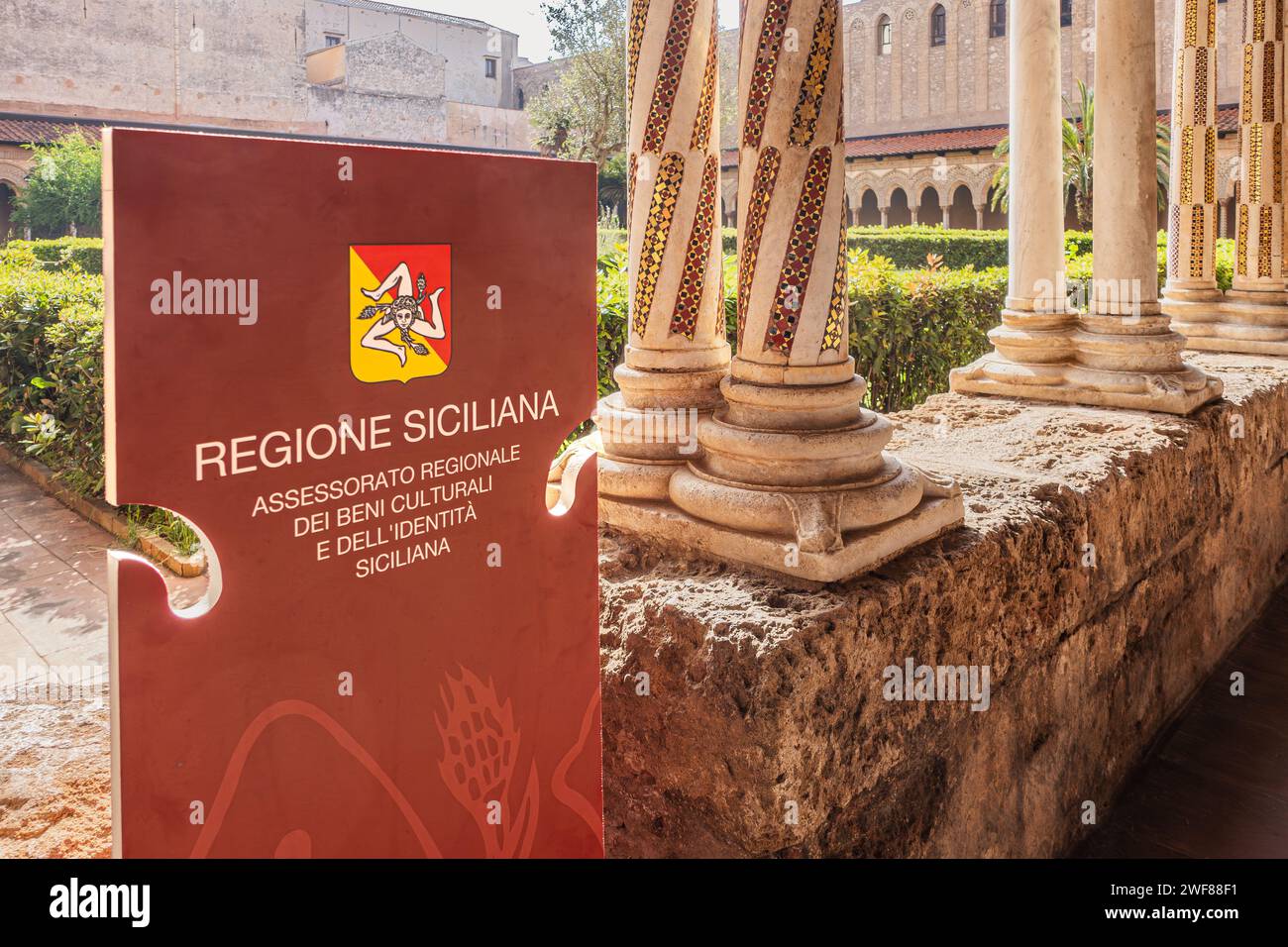Information sign in Monreale cloister Regione Sicilia, Beni Culturali ...