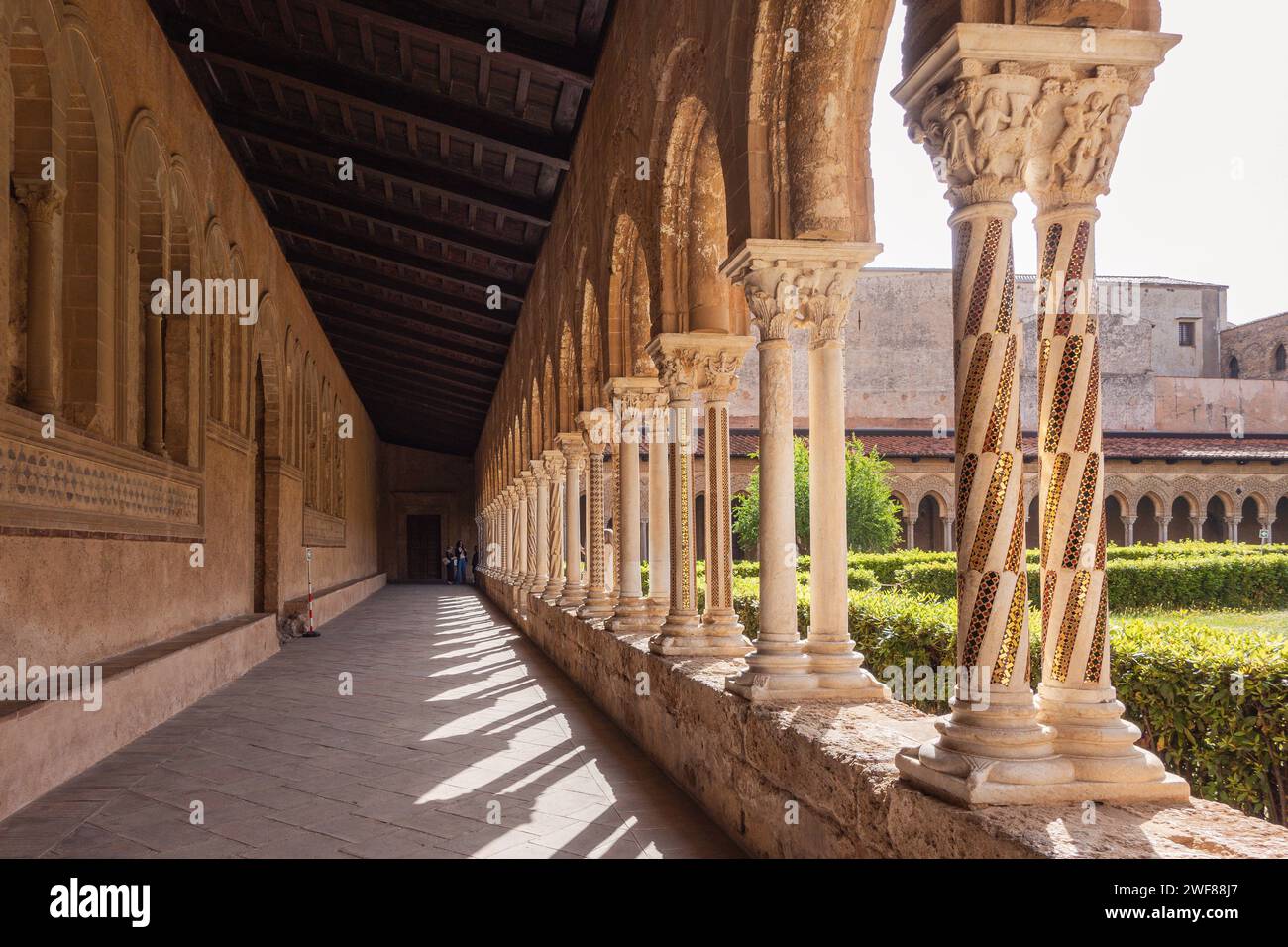 Monreale Cathedral, abbey cloister with columns. Palermo Stock Photo ...