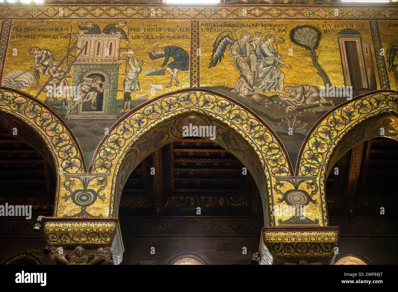Monreale Cathedral interior. Ancient Byzantine mosaic art, Palermo ...