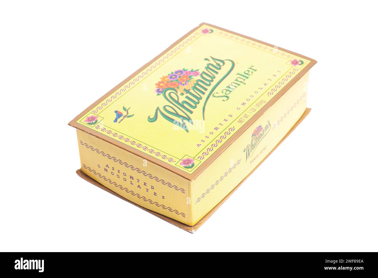 WHITMAN'S SAMPLER Box of chocolate candies isolated on white Stock ...