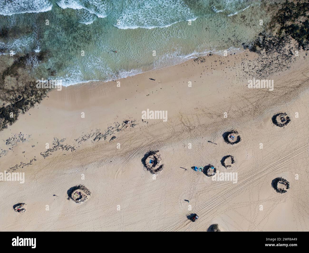 Overhead shot of unique spiral rock formations on the Corralejo Dunes ...