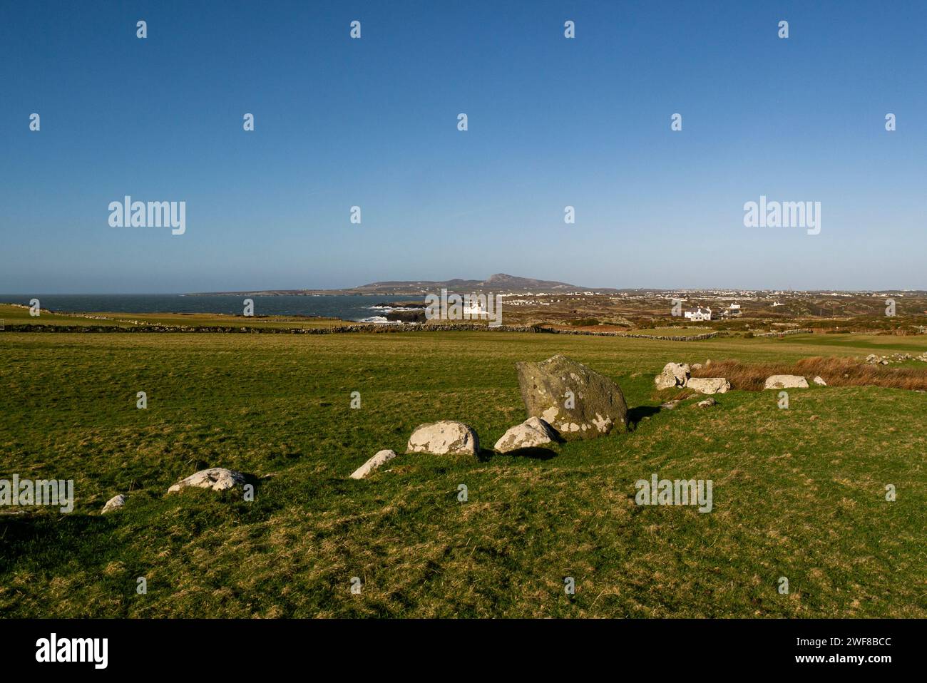 View across to Holyhead Mountain Ynys Mon on a lovely bright January ...
