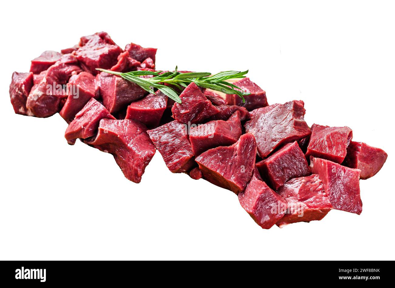 Cut Pieces of Raw beef liver offal. Isolated on white background. Top ...