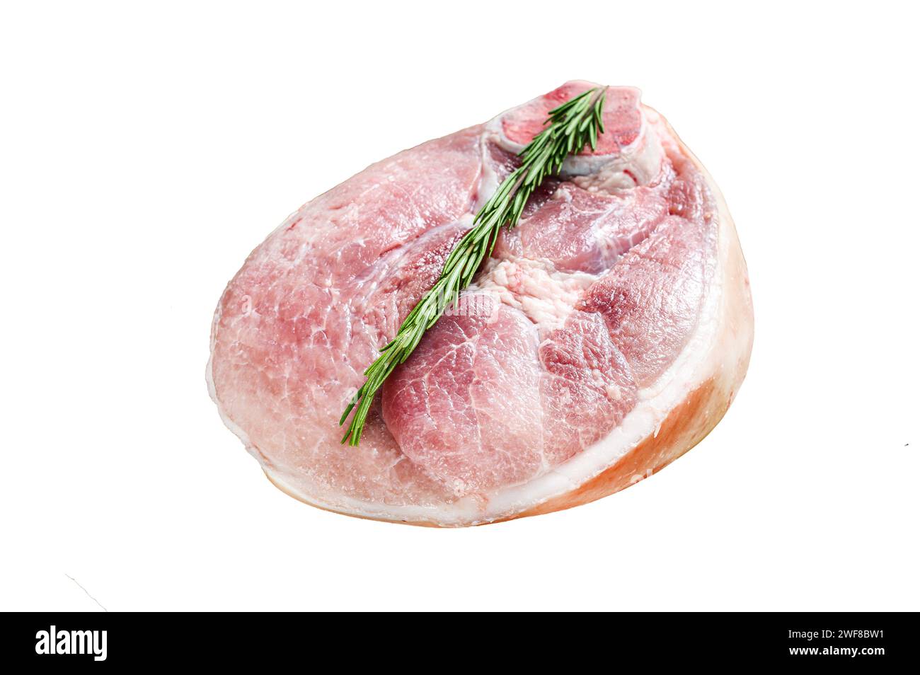 Slice of raw pork knuckle, leg. Farm fresh meat. Isolated on white ...
