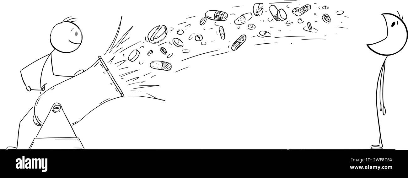 Overuse of Medicine or Drugs, Vector Cartoon Stick Figure Illustration ...