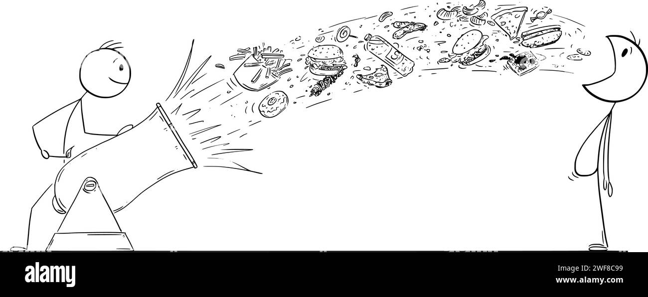 Unhealthy Junk Food and Overweight, Vector Cartoon Stick Figure ...