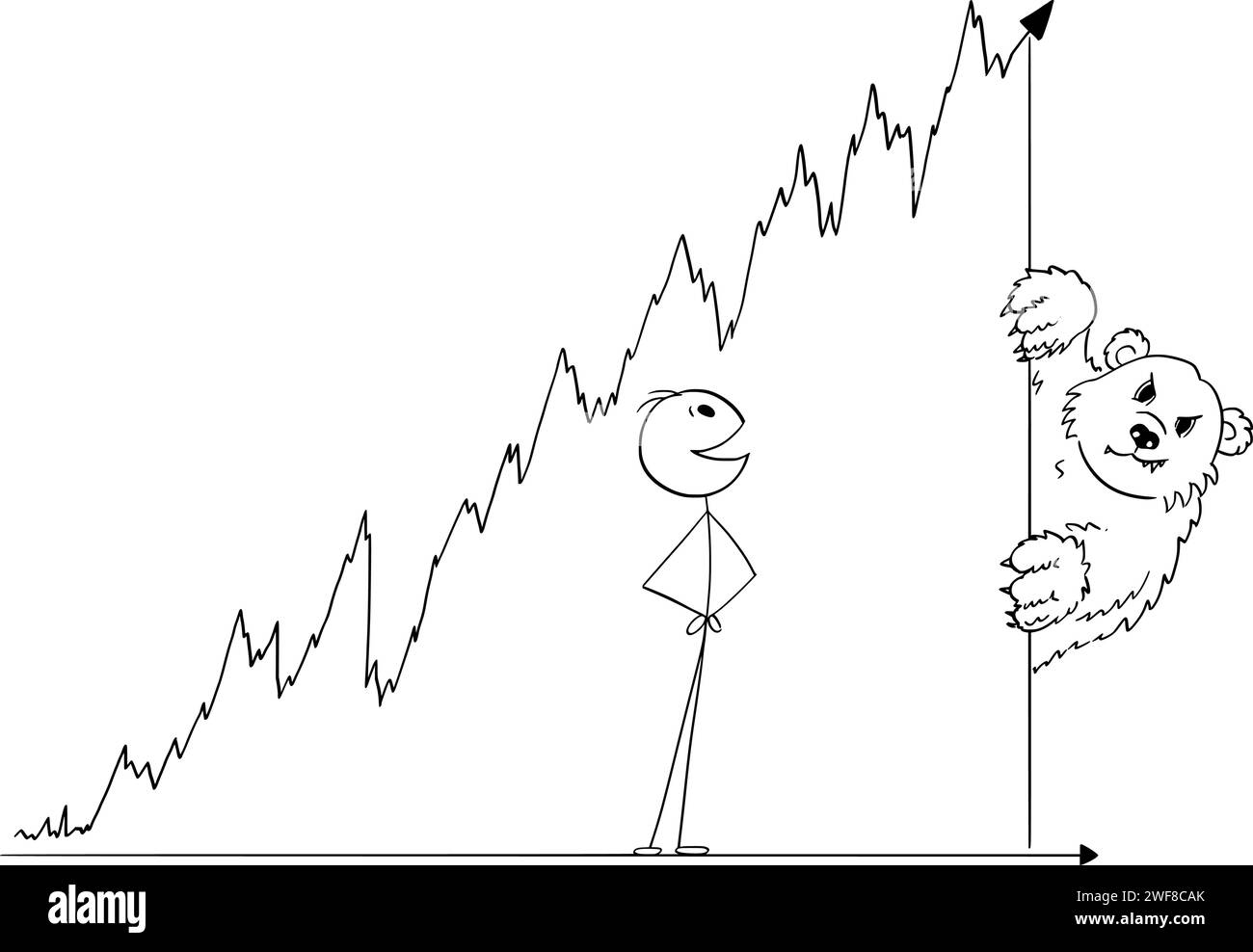 Happy Businessman and Growing Graph of Bull Market, Vector Cartoon ...