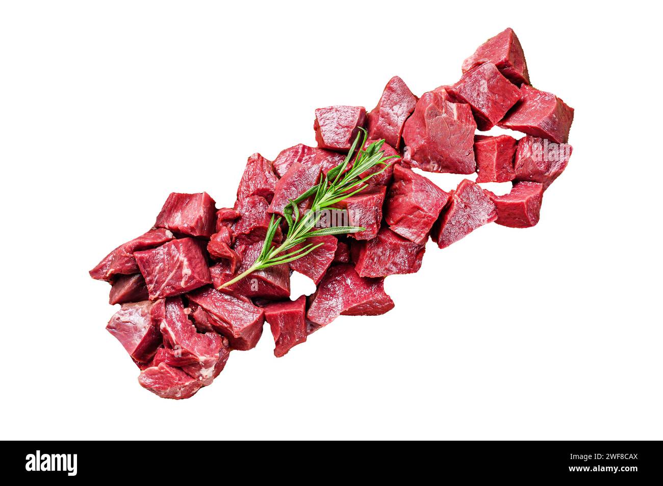 Cut Pieces of Raw beef liver offal. Isolated on white background. Top ...