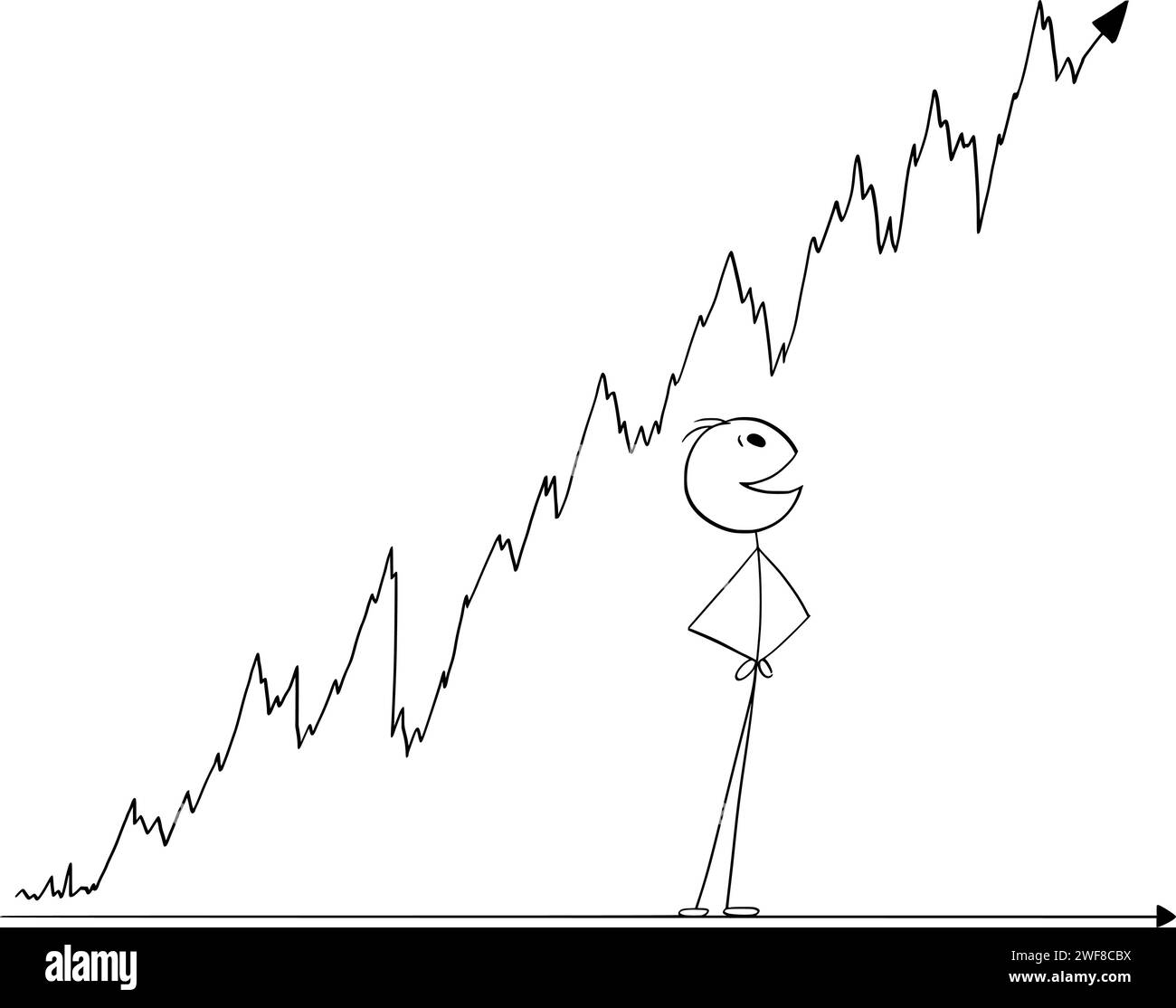 Happy Businessman and Growing Graph of Bull Market, Vector Cartoon ...