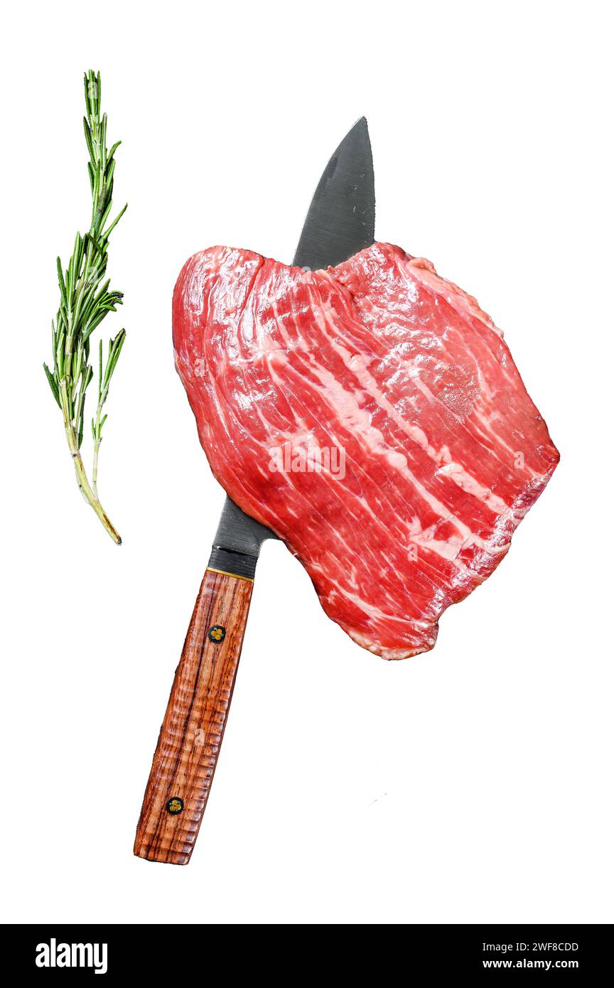 Raw Flat Iron steak black Angus. Fresh Marble beef meat. Isolated on ...