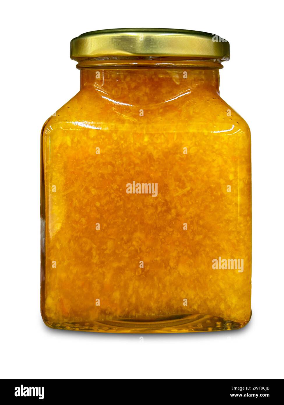 Mandarin marmalade in glass jar isolated on white with clipping path ...