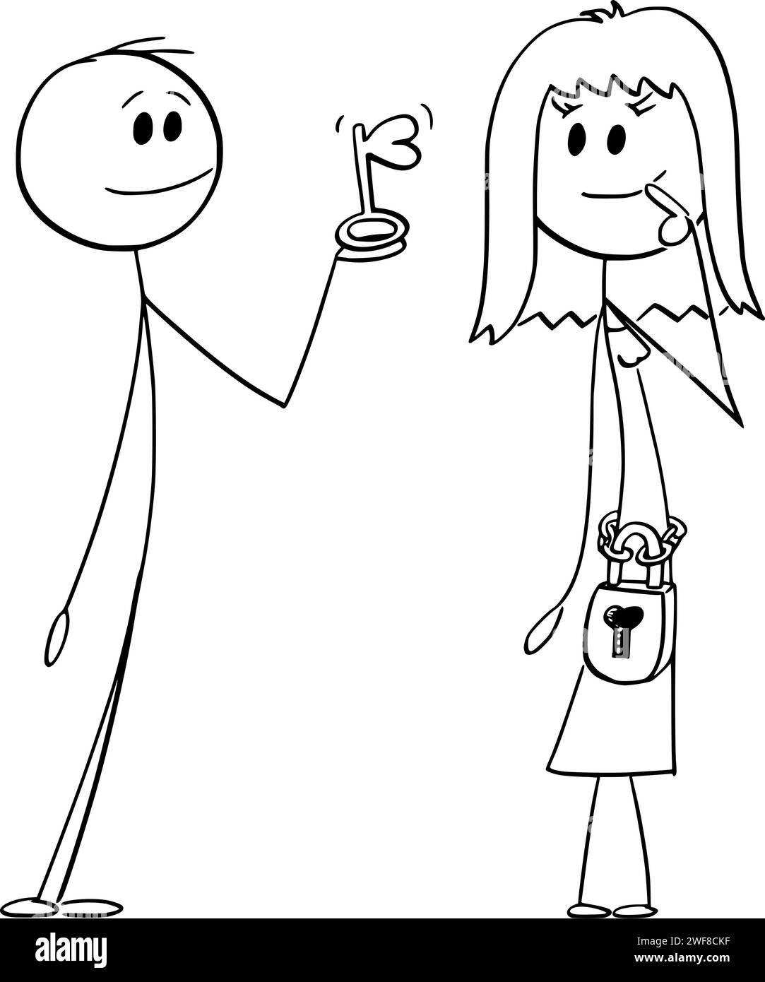 Lovers and Key of Love, Vector Cartoon Stick Figure Illustration Stock ...