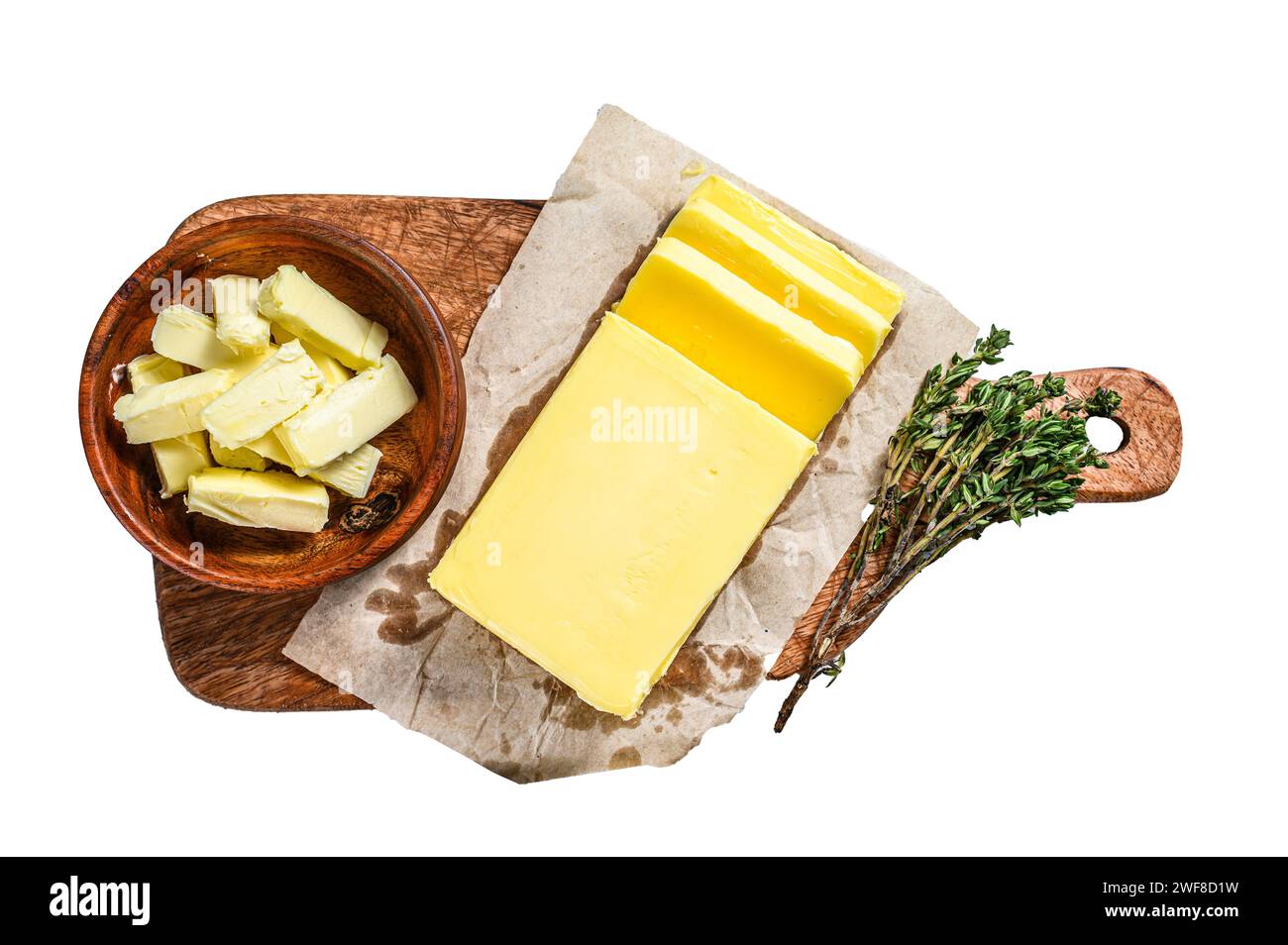 Block of fresh Butter, dairy farm products. Isolated on white ...