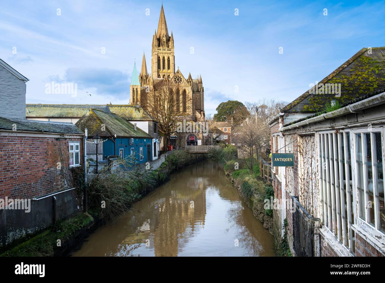 The Truro River flowing through Truro City centre in Cornwall in the UK ...