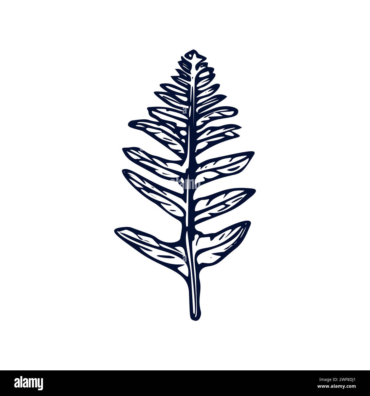 Handmade blockprint fern leaf vector motif clipart in folkart scandi ...
