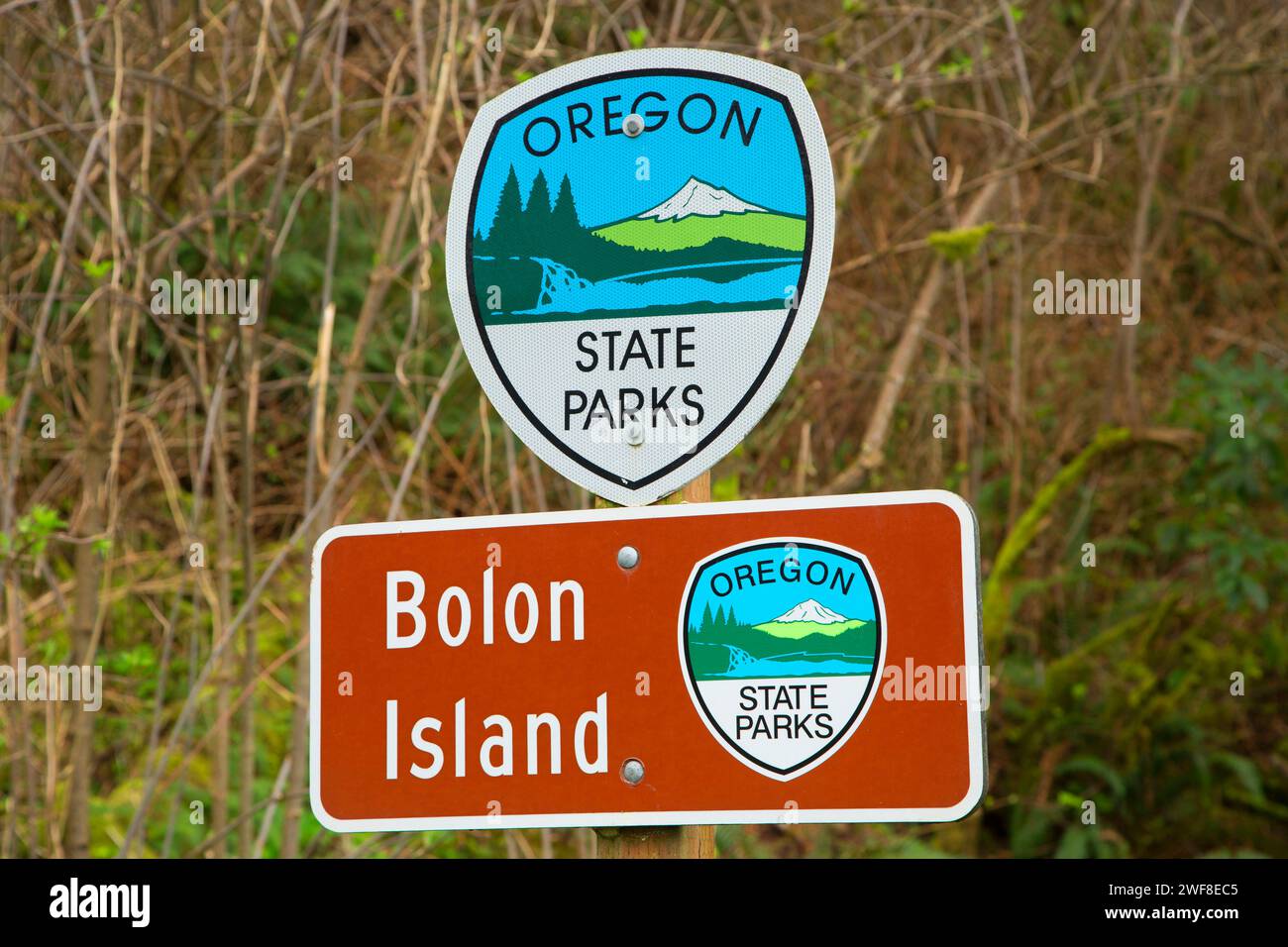 Park sign, Bolon Island State Park, Oregon Stock Photo - Alamy