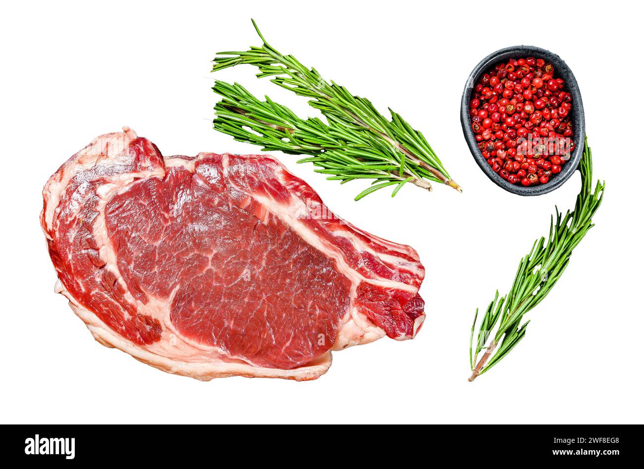 Raw cowboy steak. Marble beef meat on the bone ribeye. Isolated on ...