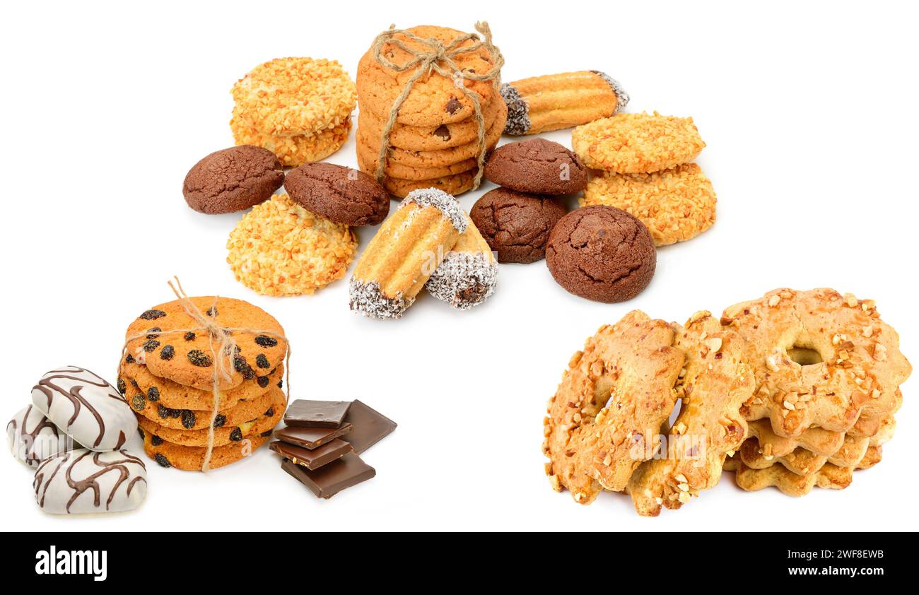 Assorted cookies isolated on white background. Collage Stock Photo - Alamy