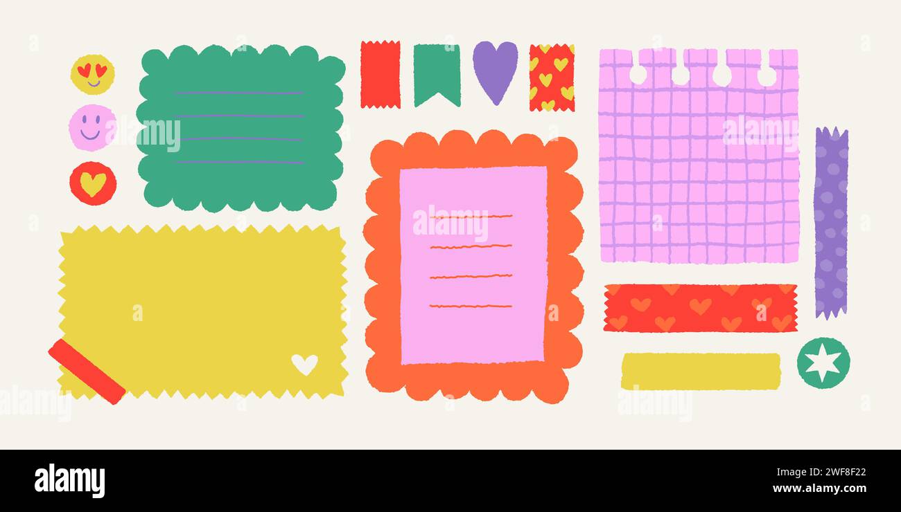 Paper valentine memo notes on stickers. Vector vintage sticky notes and ...
