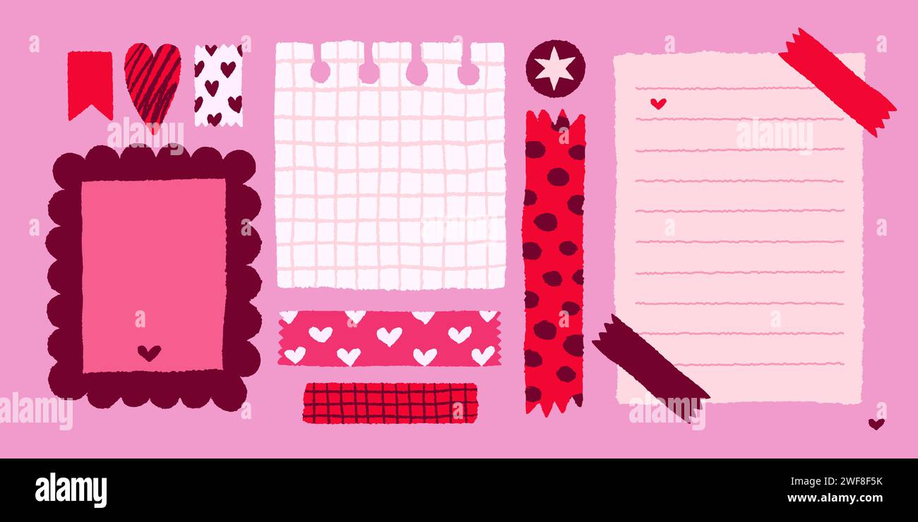 Paper valentine memo notes on stickers. Vector vintage sticky notes and ...