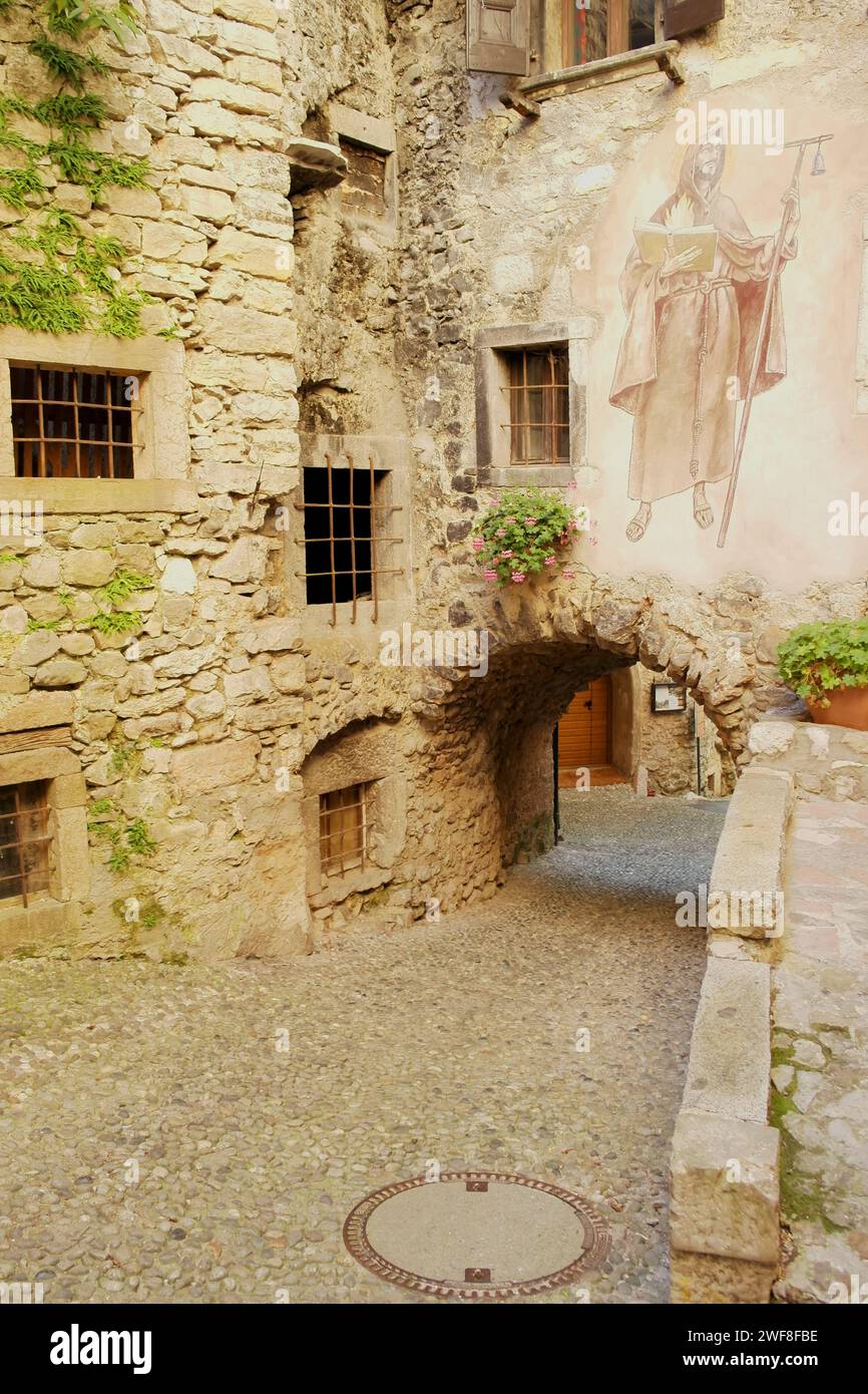 View of the medieval village of Canale di Tenno, Garda lake. August 14 ...