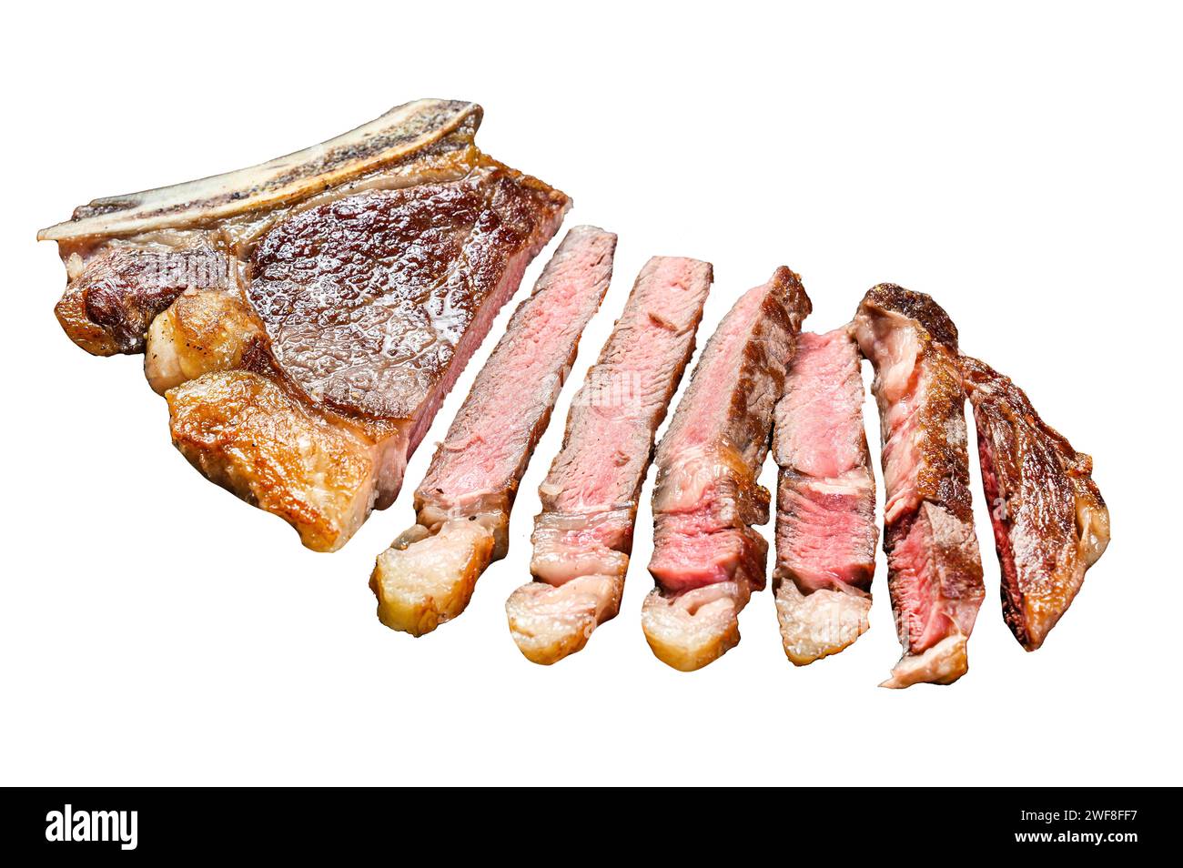 Grilled cowboy or ribeye beef steak with herbs and spices. Isolated on ...