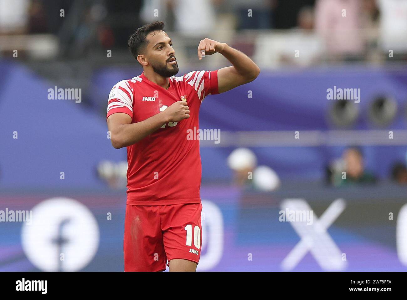 Doha, Qatar. 29th Jan, 2024. Jordan's Mousa Altamari celebrates during ...