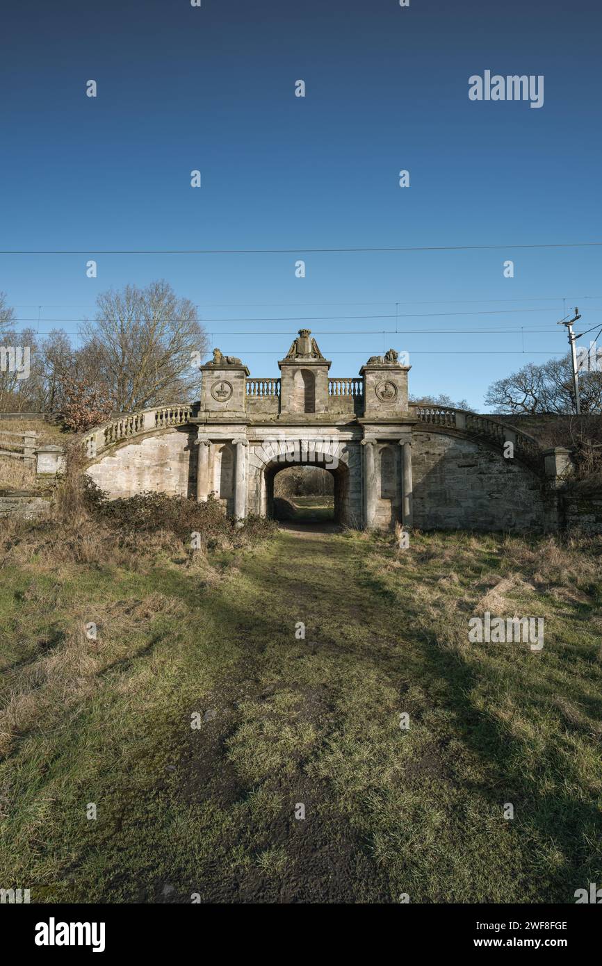 Ornate railway bridge on the UK west coast mainline railway ...