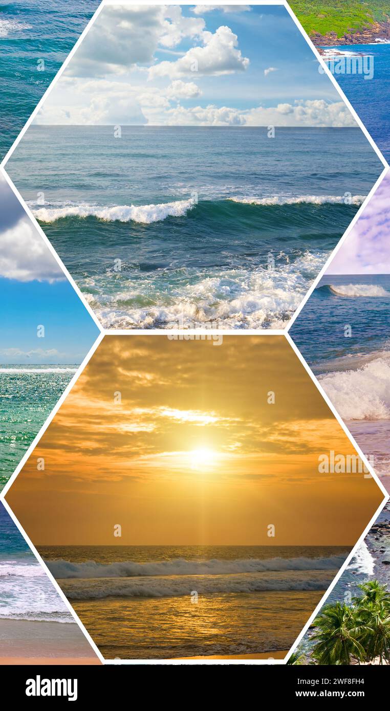Picturesque tropical beach. Photo collage. Vertical photo Stock Photo ...