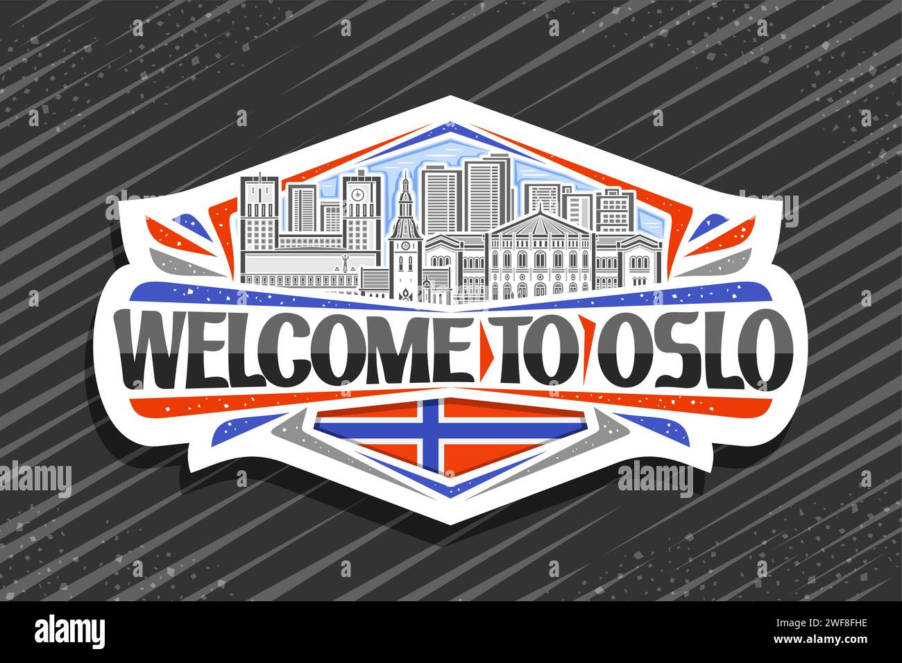 Vector logo for Oslo, white decorative sign with outline illustration ...