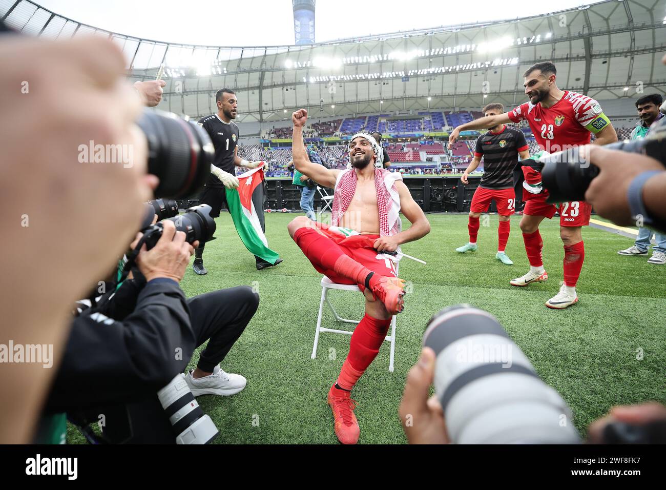 Doha, Qatar. 29th Jan, 2024. Jordan's Mousa Altamari celebrates after ...