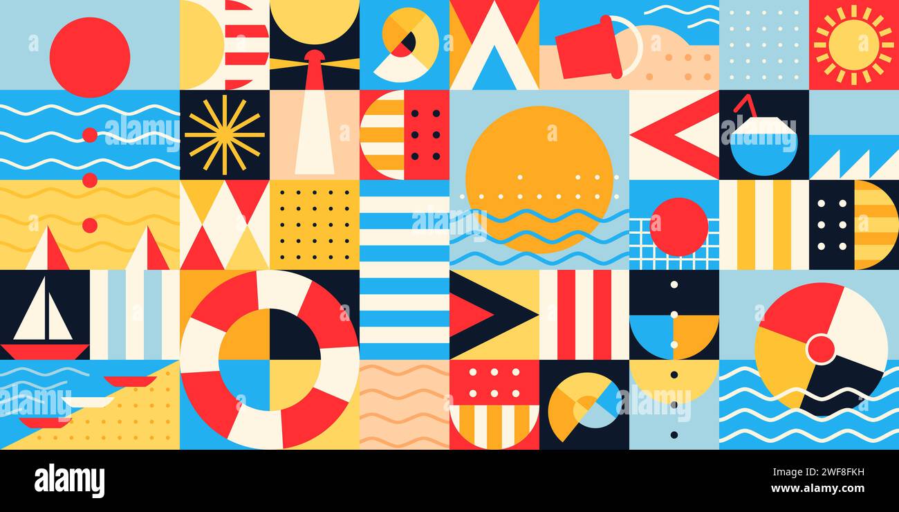 Summer beach vacation Bauhaus modern abstract geometric pattern, vector ...