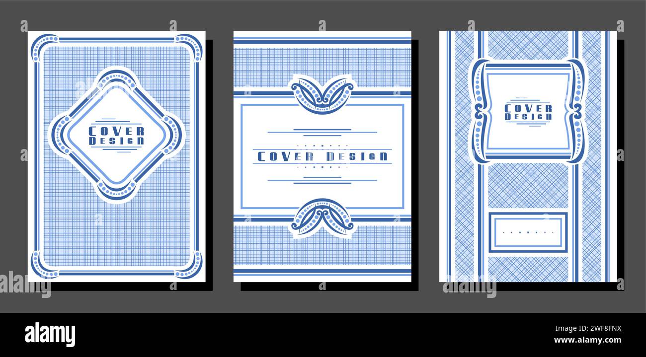 Vector Book Cover Set, collection of three isolated illustrations of ...