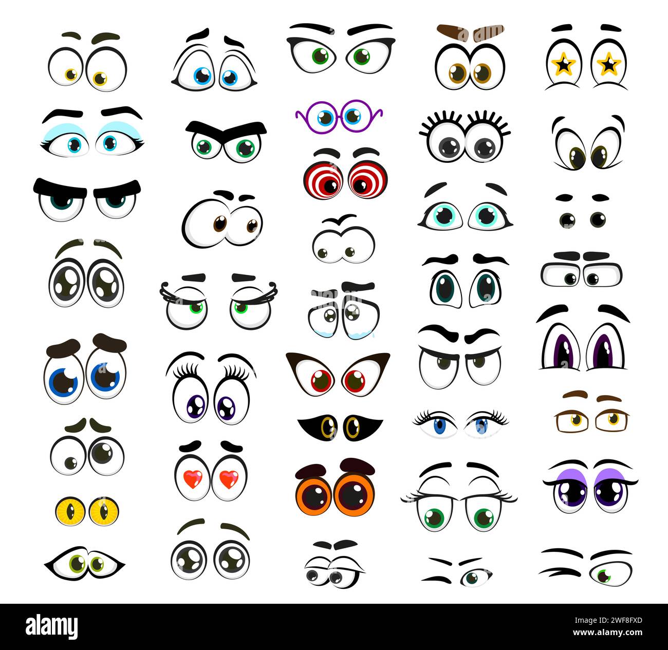 Cartoon comic eyes for face emoji or emoticon characters, vector cute ...