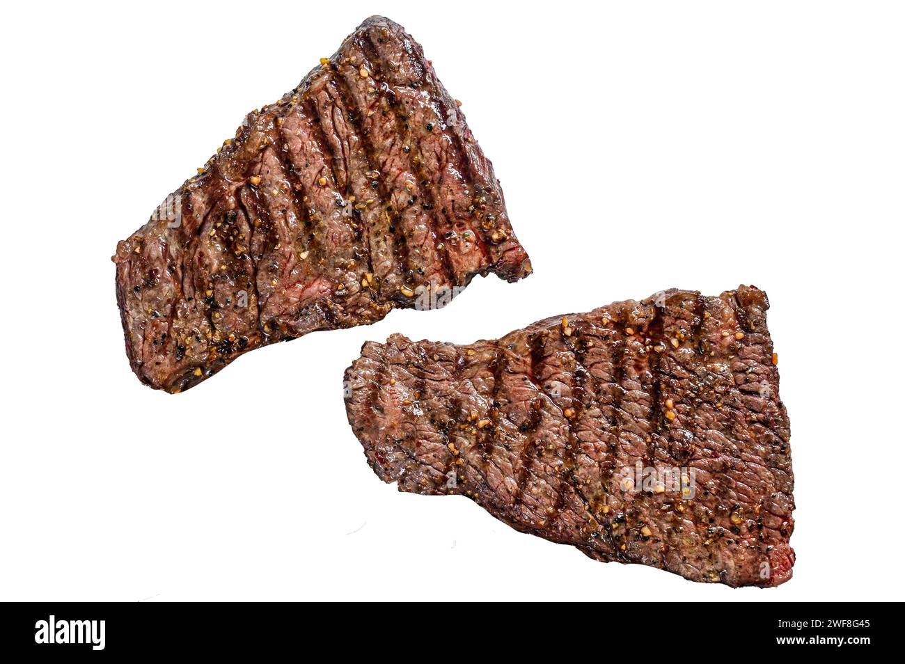 Grilled rump steak with spices. BBQ beef. Isolated on white background ...