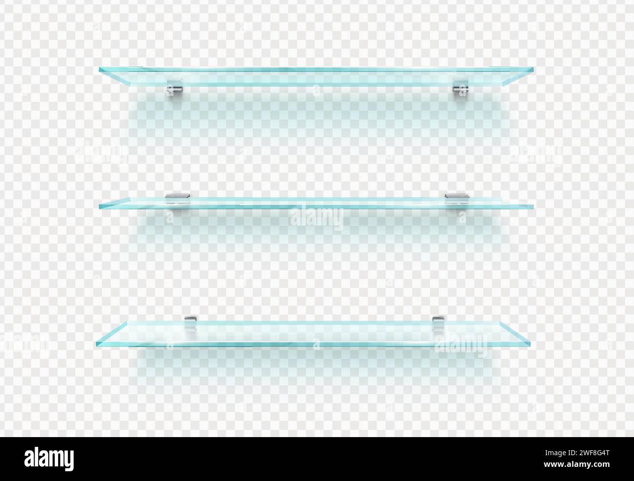 Realistic empty glass shelf. Isolated 3d vector shelves with ...