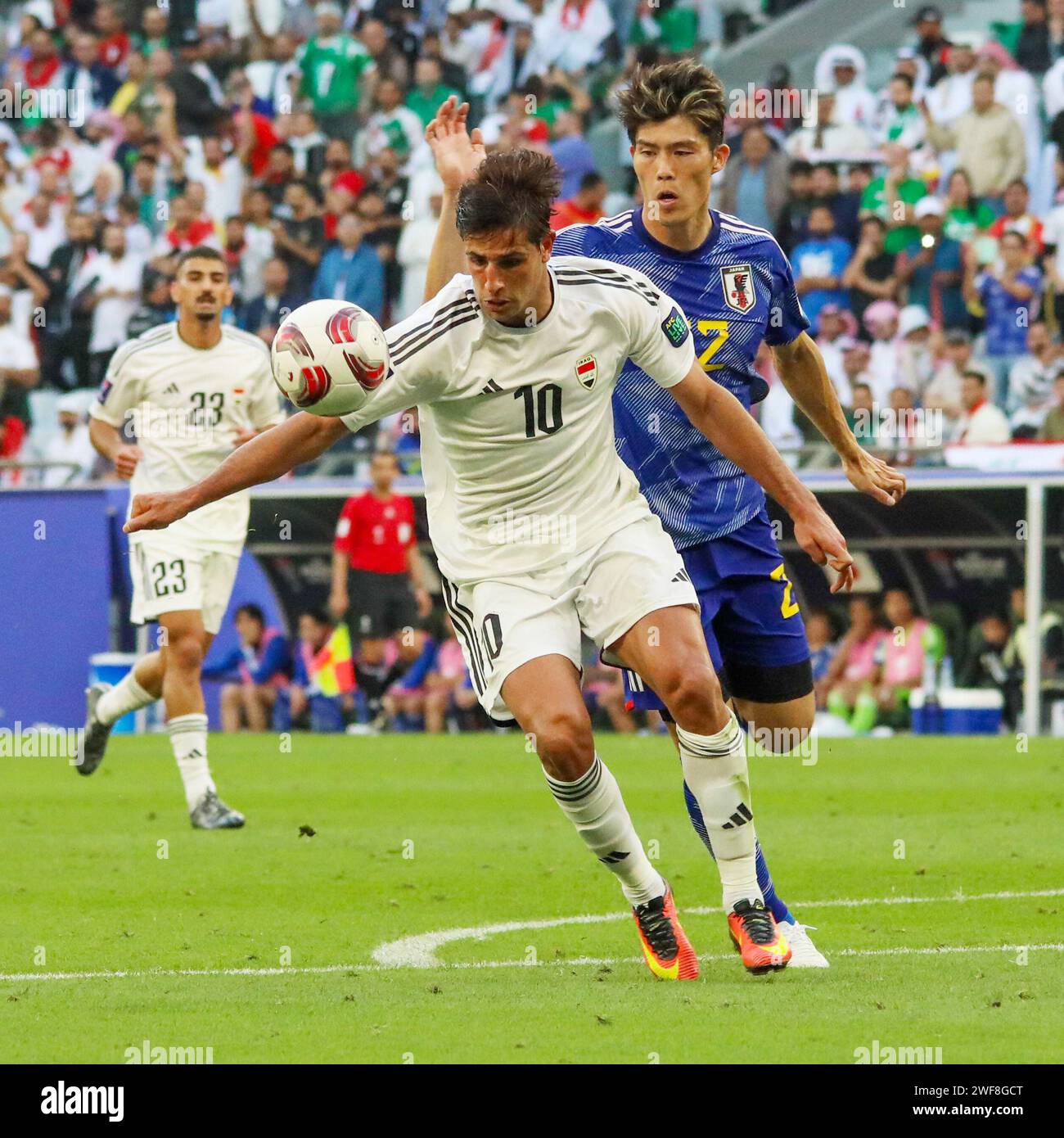 Al Rayyan, Qatar. 19th Jan, 2024. Mohanad Ali of Iraq and Takehiro ...