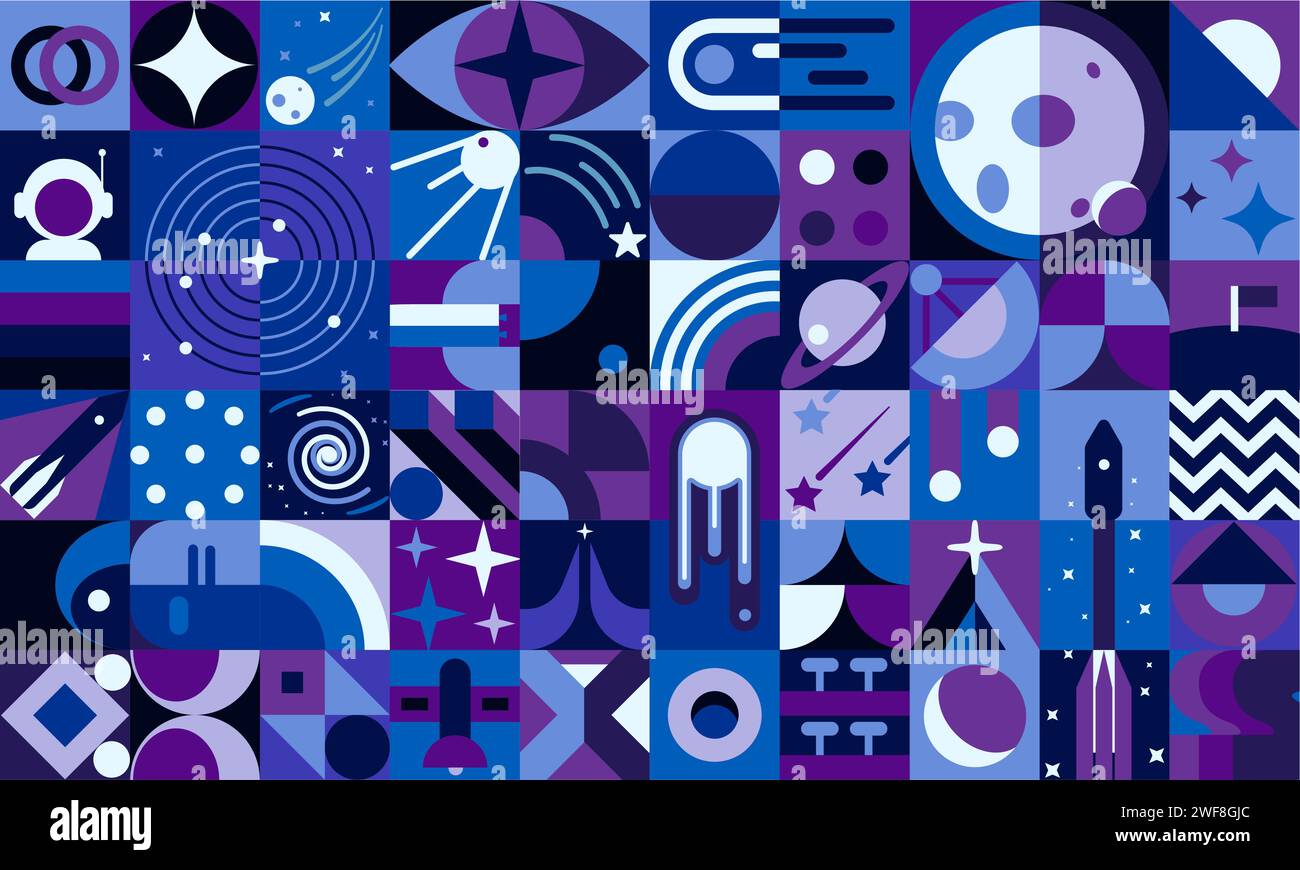 Galaxy space geometric abstract poster, vector pattern background with ...