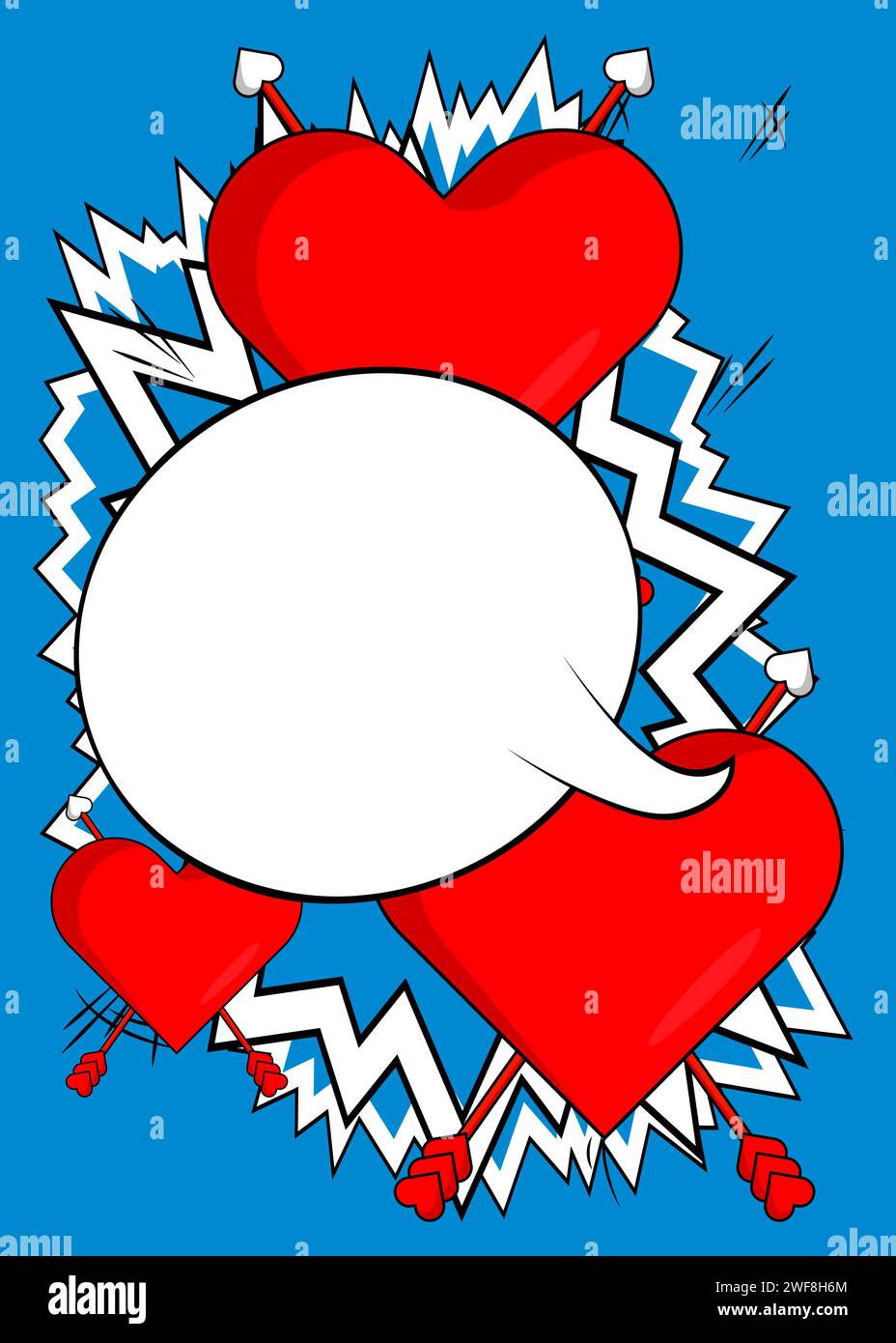 Cartoon Arrow Heart and speech bubble sign, comic book Valentine's Day ...