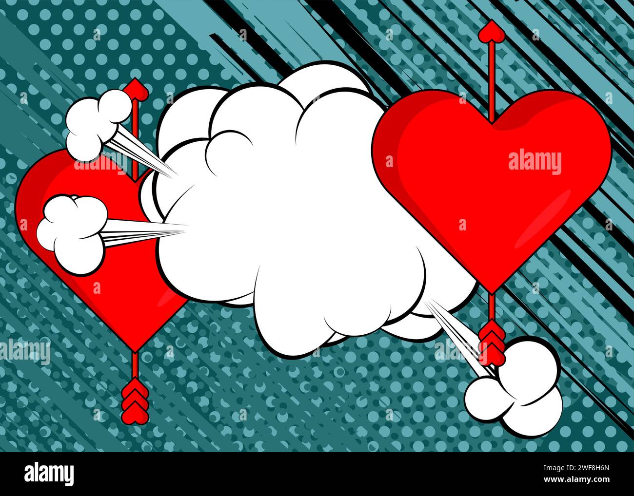 Cartoon Arrow Heart and speech bubble sign, comic book Valentine's Day ...