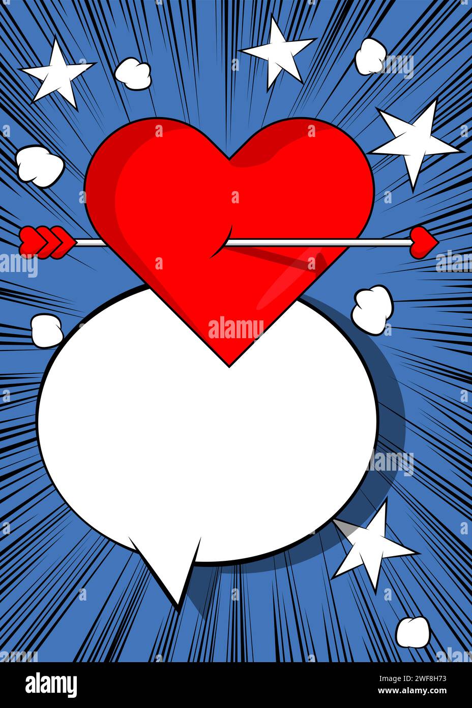 Cartoon Arrow Heart and speech bubble sign, comic book Valentine's Day ...
