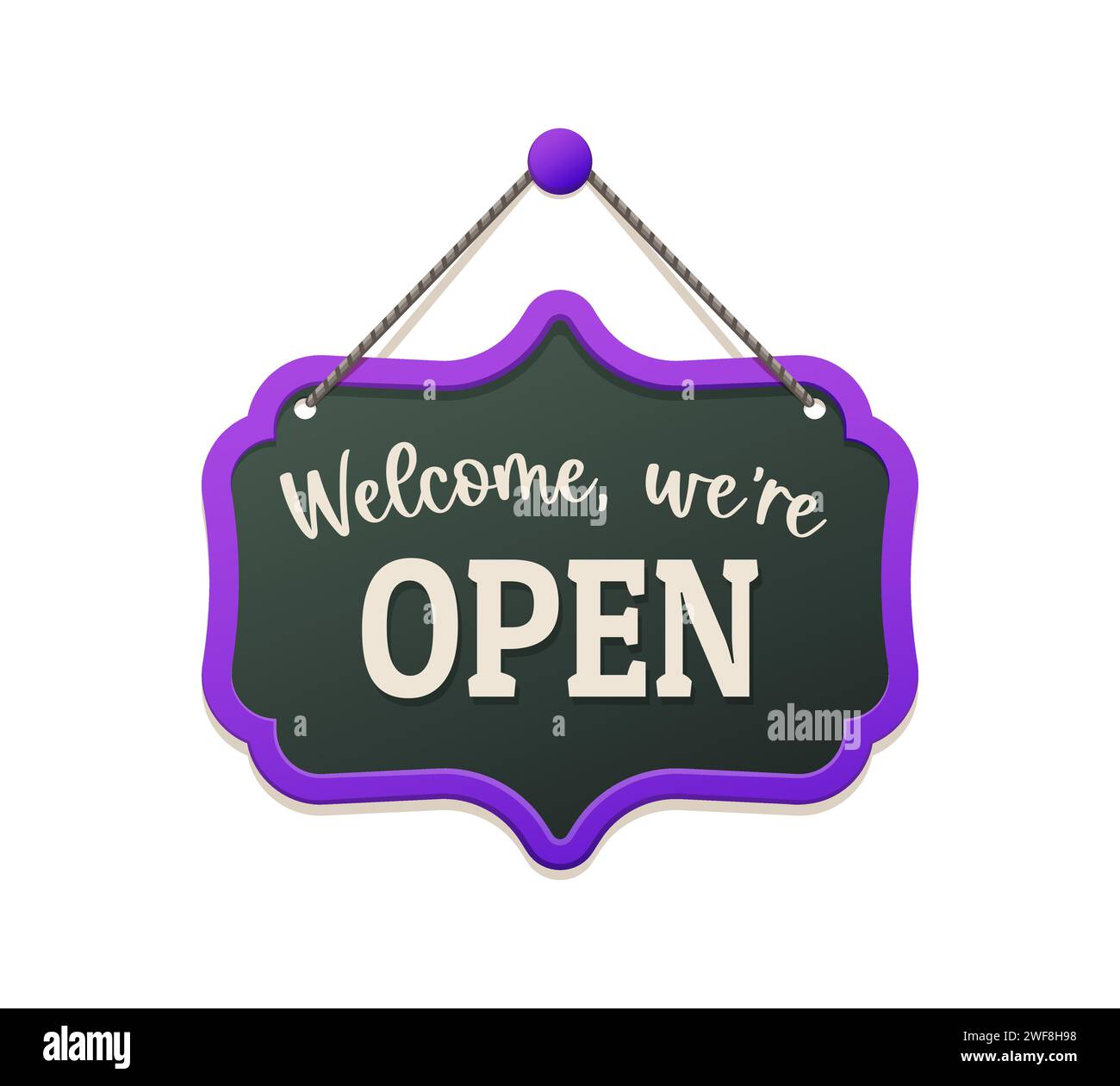Open board sign, shop notice signboard. Isolated vector welcoming display signaling business ...