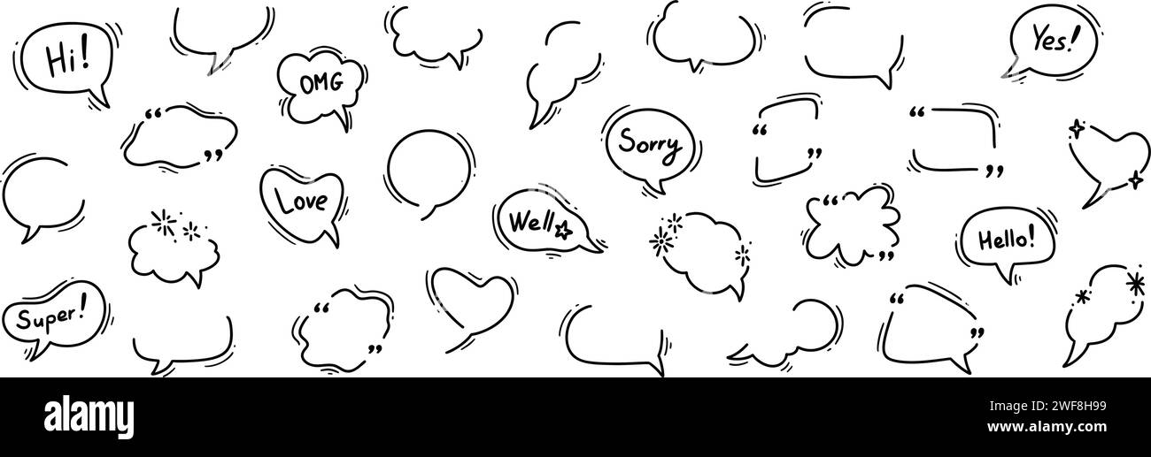 Doodle blank speech bubble set. Comic talk cloud and balloon icons ...