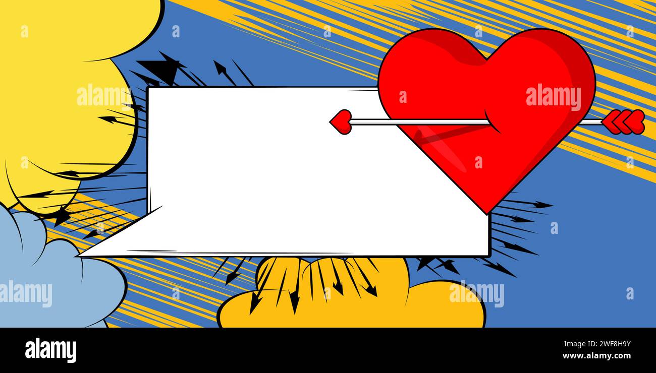 Cartoon Arrow Heart and speech bubble sign, comic book Valentine's Day ...