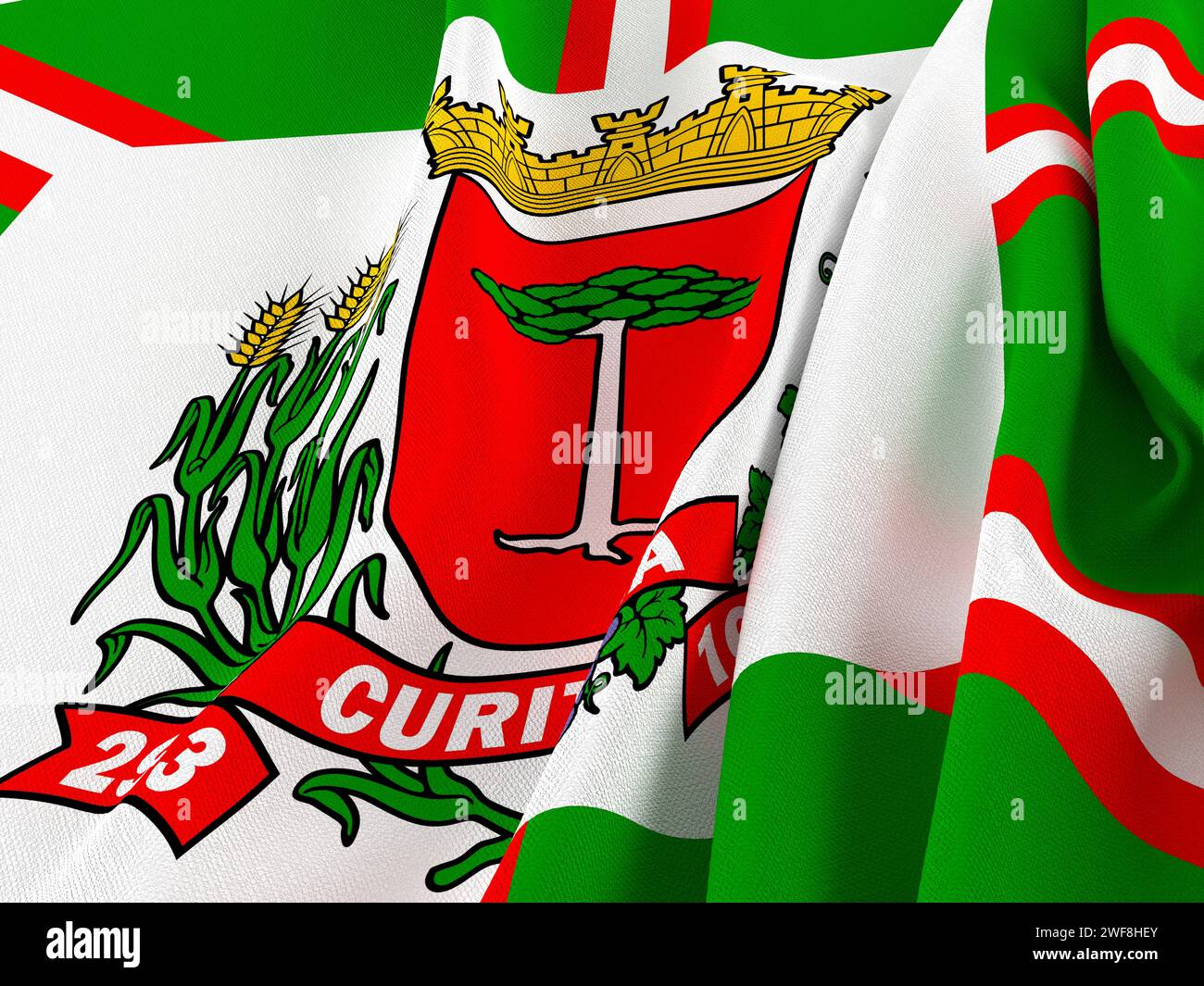 The flag of the city of Curitiba, Paraná, Brazil - 3D illustration ...