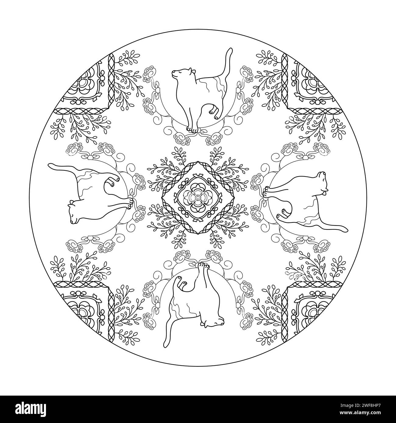 Mandala. Cute Cat. Coloring page. Art therapy. Vector illustration ...