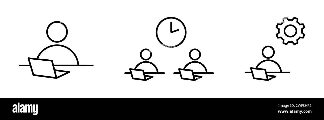 Office work icon set. Workplace in the office sign Stock Vector Image ...