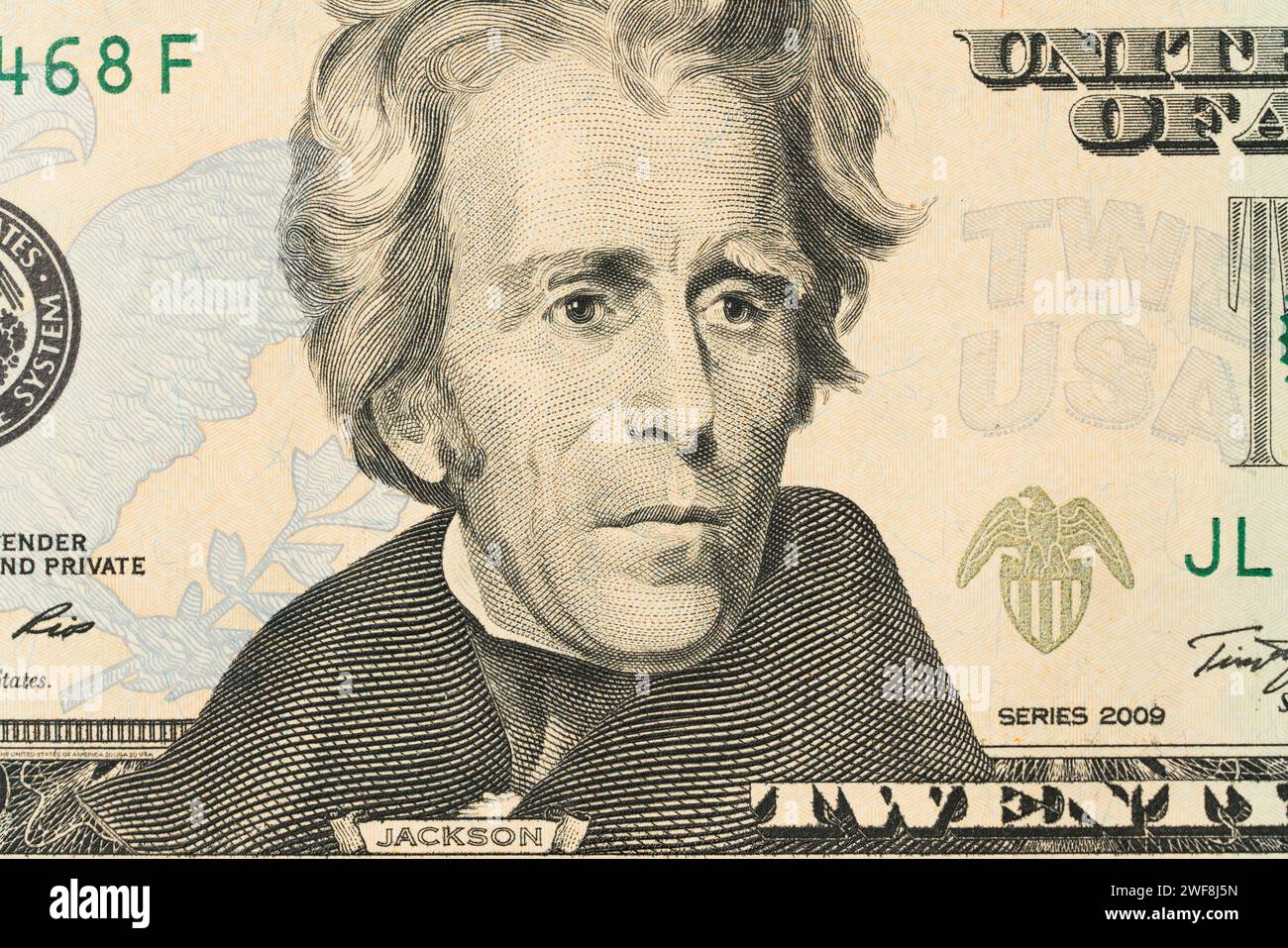 Twenty dollars close up. Twenty dollar bill, eye Jackson background ...